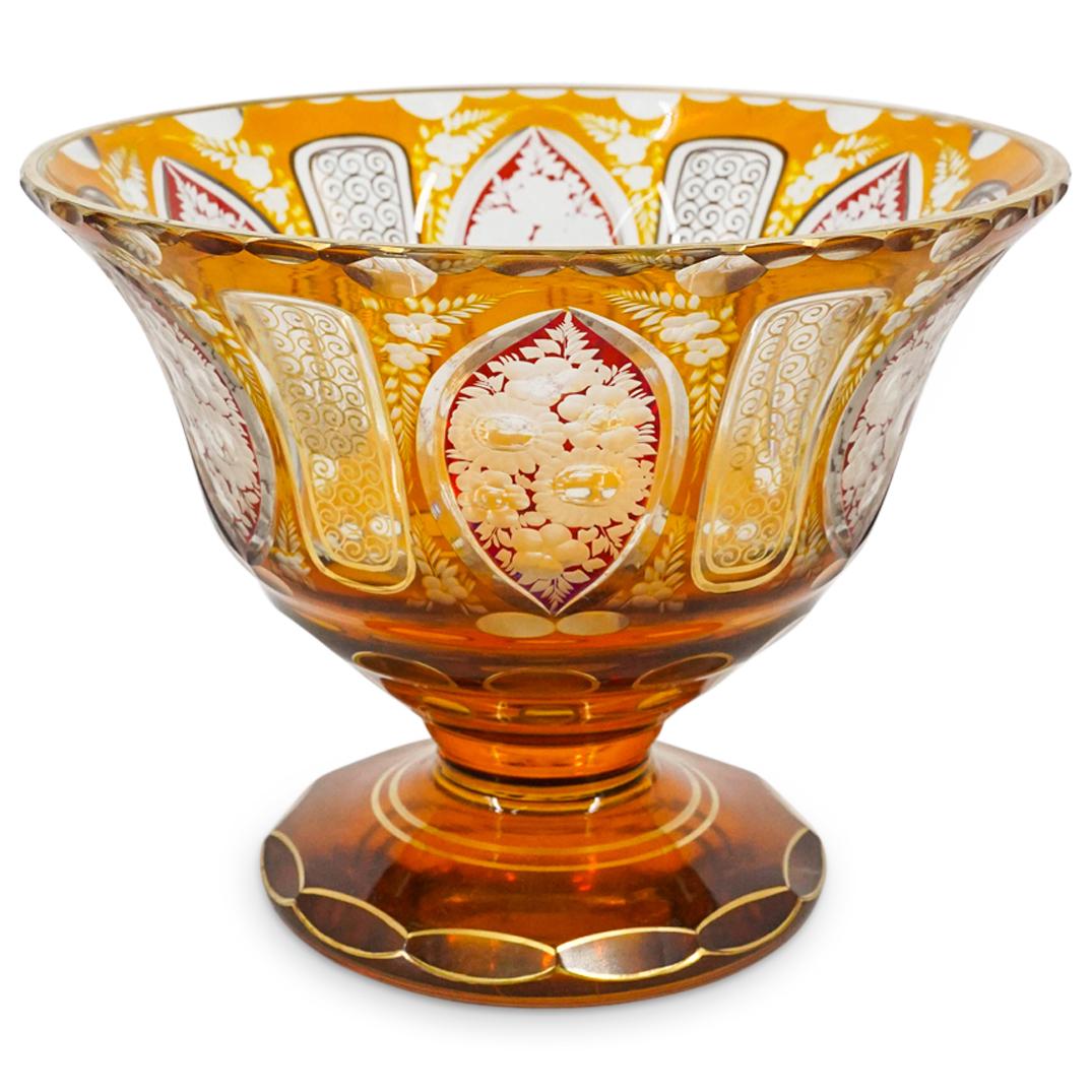 Moser Bohemian Glass Red Accented Amber Tone Compote Vase Auction