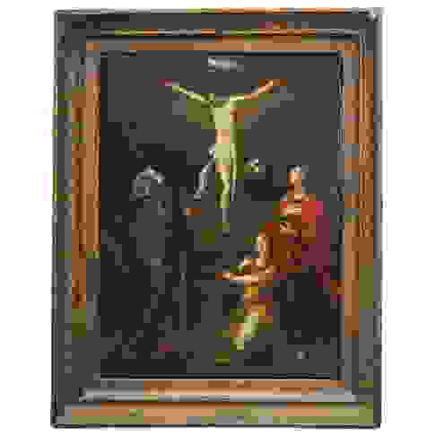 Antique European Christ Crucified Oil On Canvas Auction