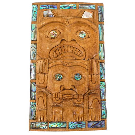 Native American Northwest Coast Carved Wooden And Abalone Plaque