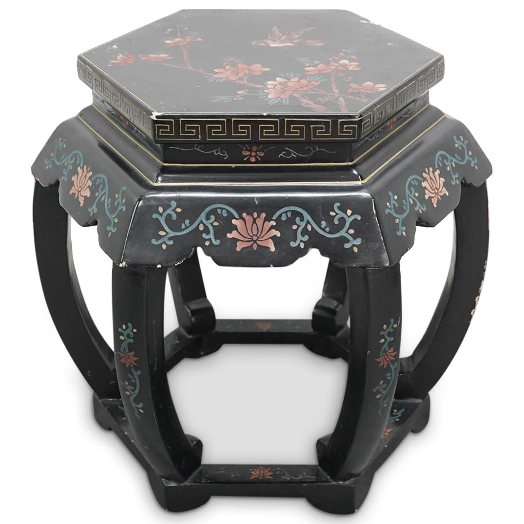 Vintage Chinese Jinlong Black Lacquered Wooden Stool / Side Table Auction