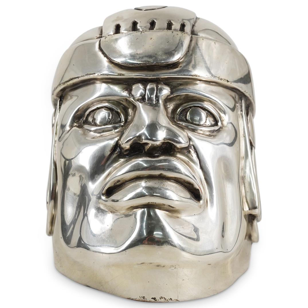 D'argenta Aztec Warrior Silver Plated Head Sculpture Auction