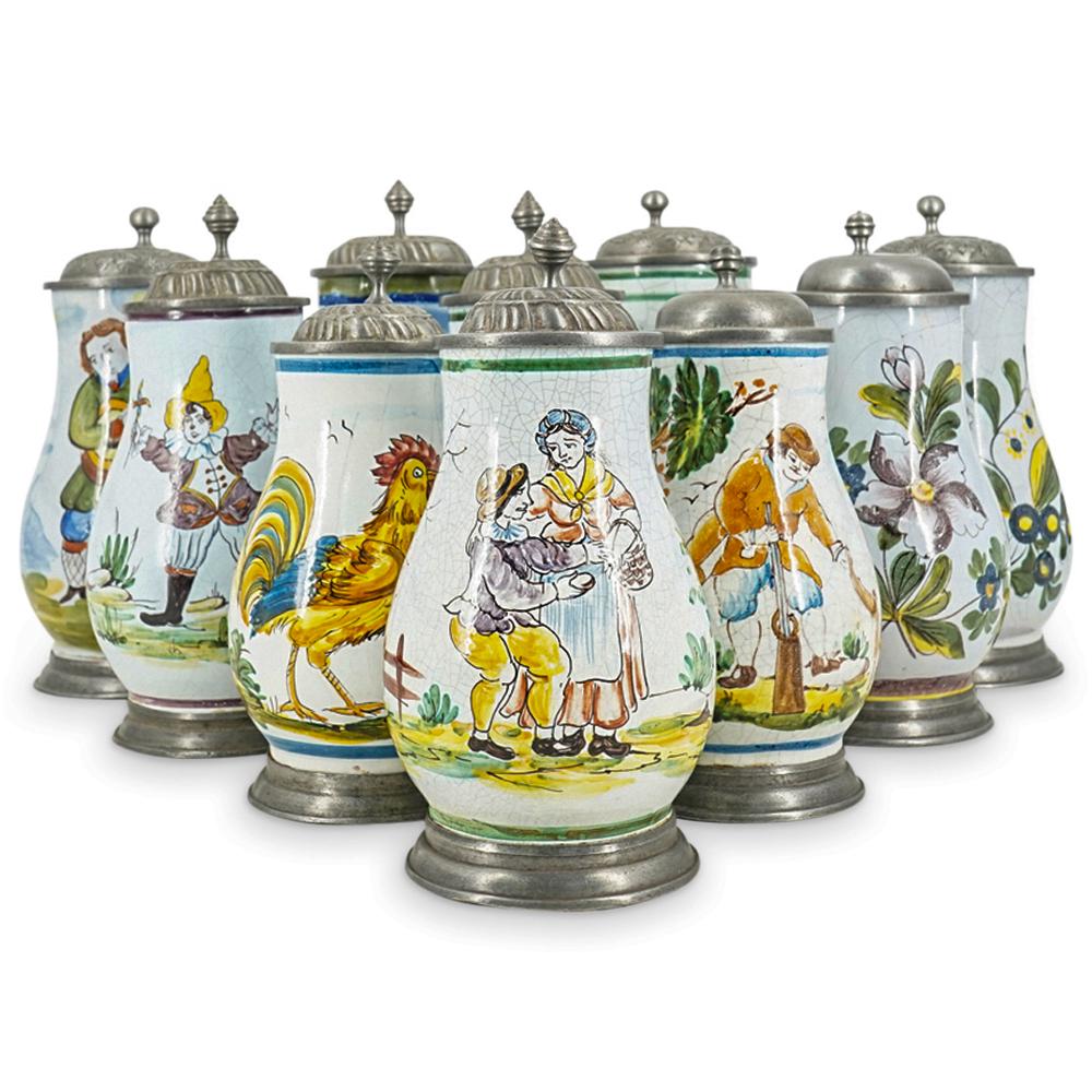 (10 Pc) Vienna Porcelain Beer Steins Collection Auction