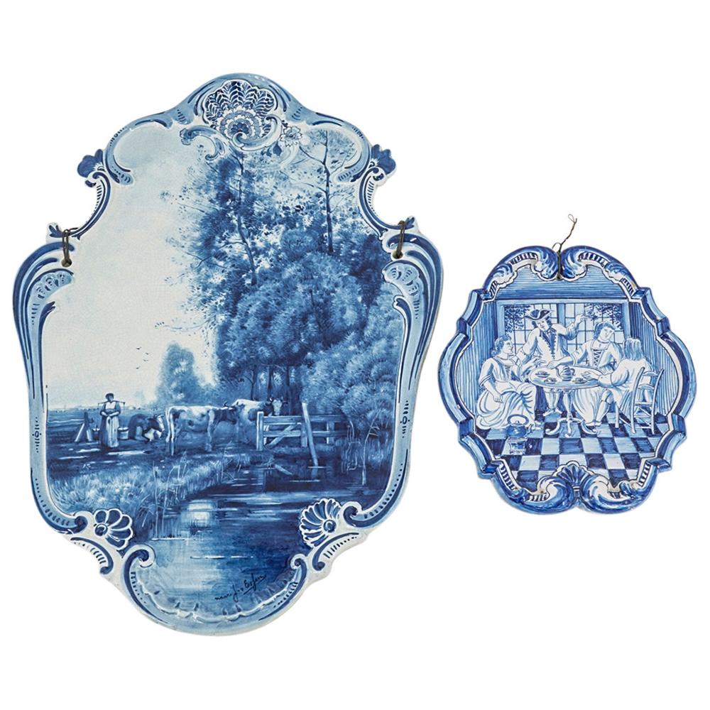 (2 Pc) Antique Delft Blue & White Ceramic Wall Plaques Auction