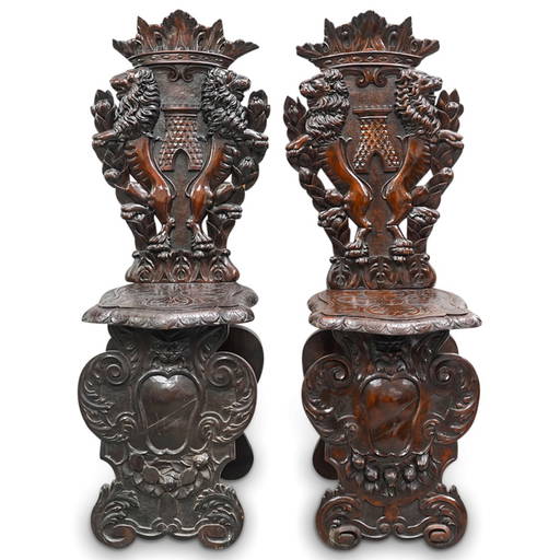 19th Cent. Italian Renaissance Revival Carved Sgabello Chairs