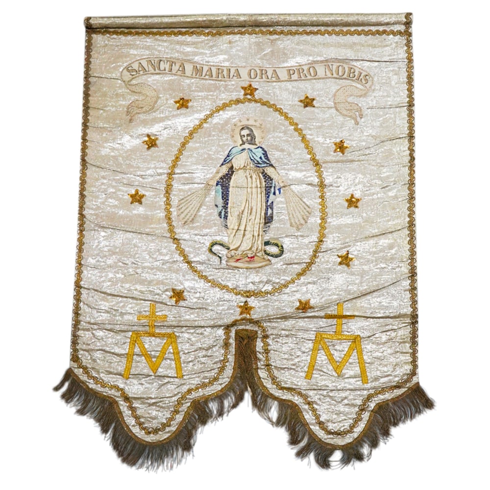 Antique Marian Religious Wall Hanging Tapestry Auction