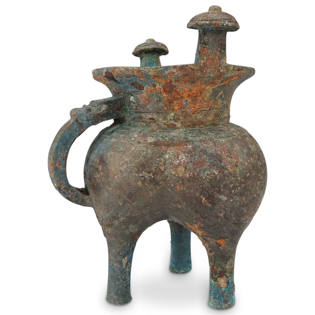 Shang Dynasty Bronze Tripod Jia Ritual Wine Vessel Auction