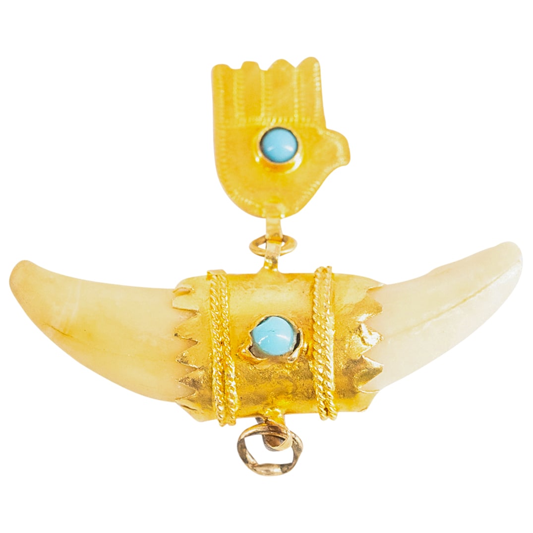 Oriental Rajan Era 18k Gold, Turquoise, And Tooth Pendant Auction