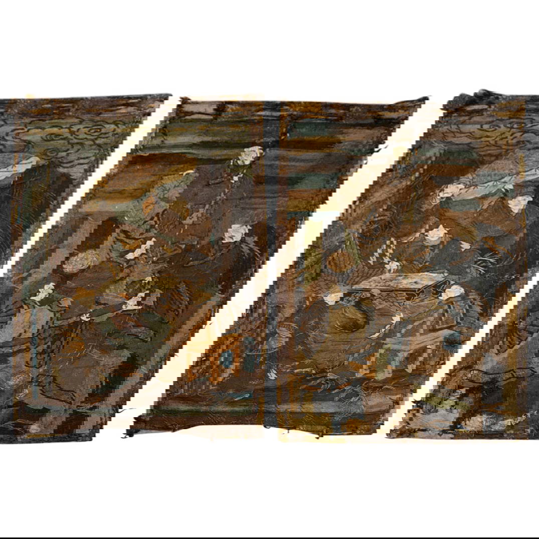 Pair Of Antique Chinese Scholar Tapestries Auction