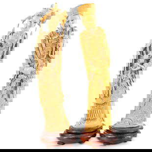 Pr. Chinese Carved Ivory Figures, Emperor & Empress