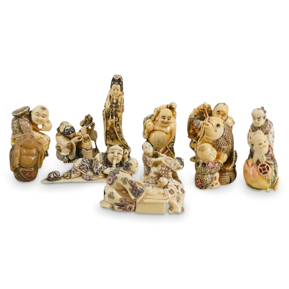 (12 Pc) Antique Japanese Carved Netsuke Auction