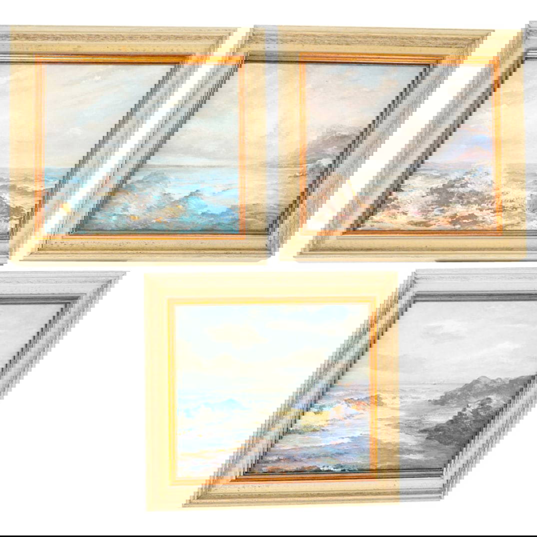 (3 Pc) Possibly William Couper (20th C.) Oil On Board Auction