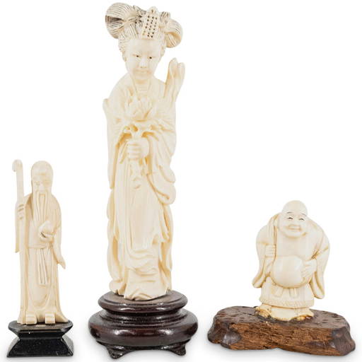 (3 Pc) Antique Chinese Carved Bone Religious Figures