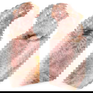 Pair Of Chinese Guardian Lion Rose Quartz Seals