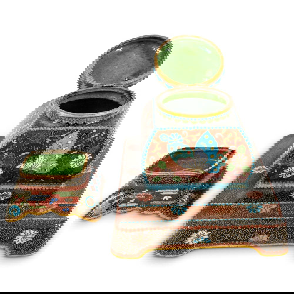 Antique Japanese Meiji Cloisonne Desk Set Auction