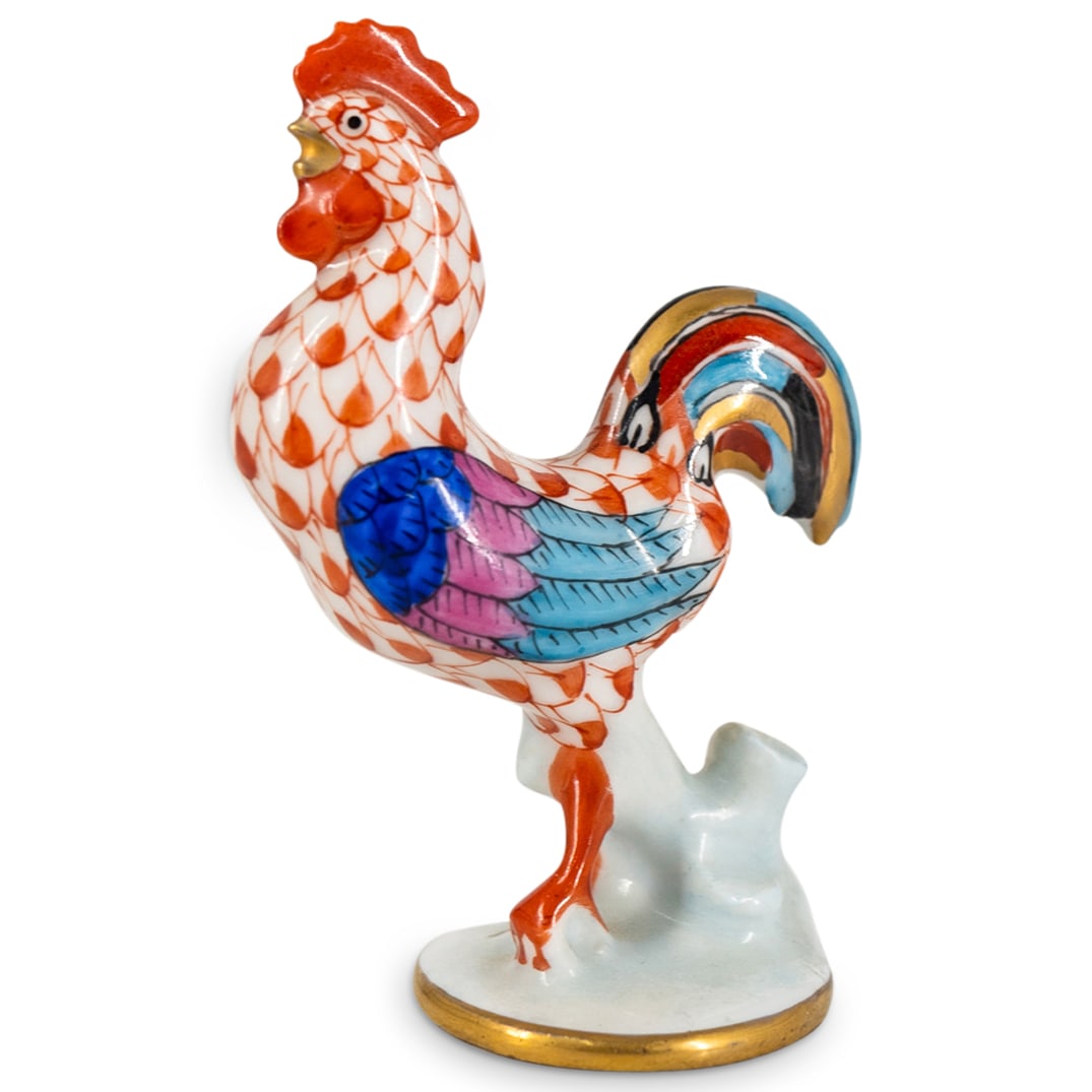 Herend Porcelain "miniature Rooster" Fishnet Figurine Auction