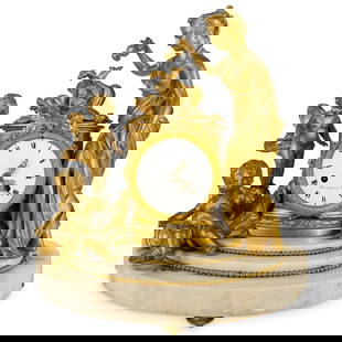 Exquisite Gilt Gold Copper Goddess Of Victory Pendulum Clock W Marble ...