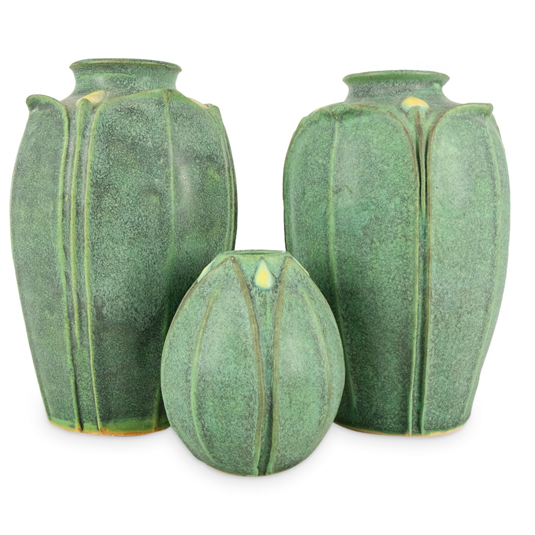 (3 Pc) Jemerick Art Pottery Vases Auction