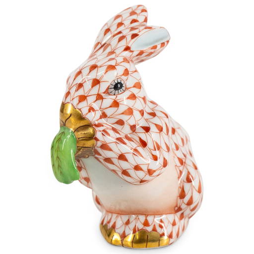 Herend Porcelain "bunny Eating" Rust Fishnet Figurine