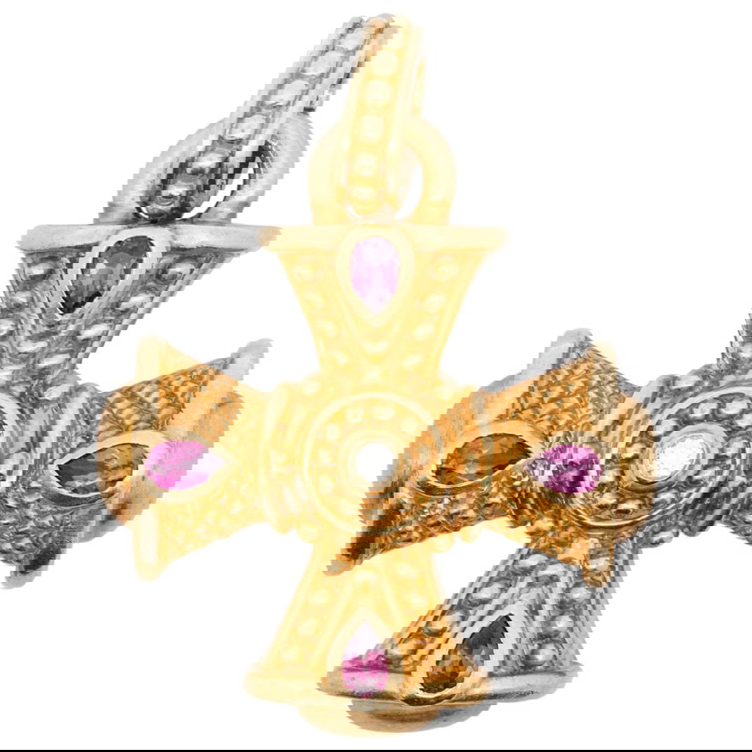 Judith Ripka 18k Gold & Gemstone Cross Pendant Auction