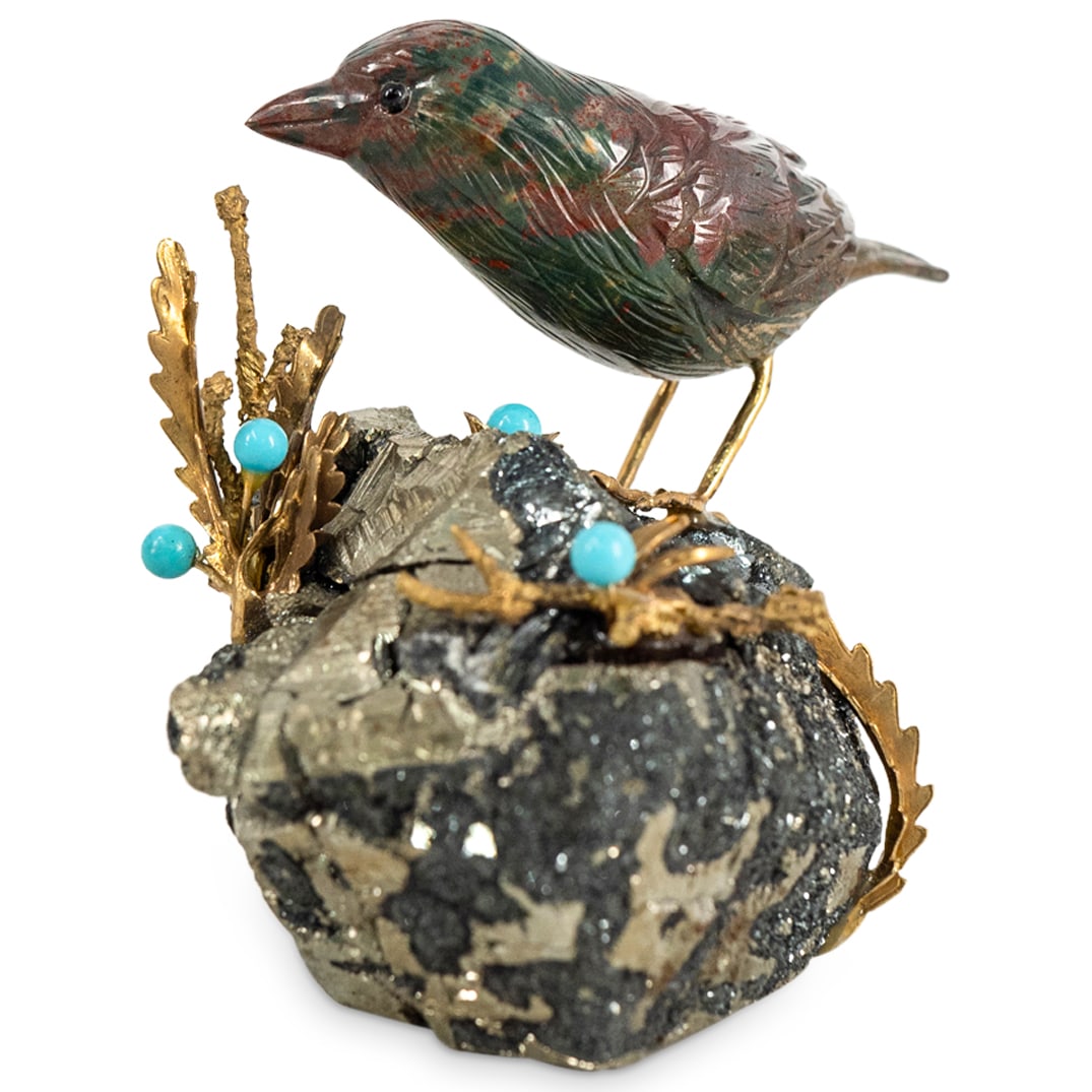 Very Fine 18k Gold & Turquoise Jasper Bird Sculpture Auction