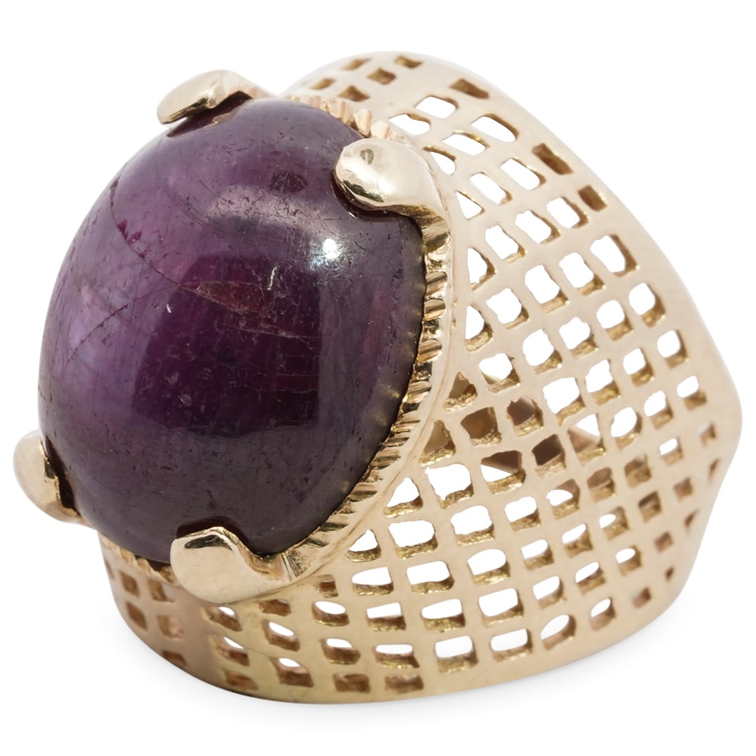 Vintage 14k Gold And Star Ruby Lattice Ring Auction