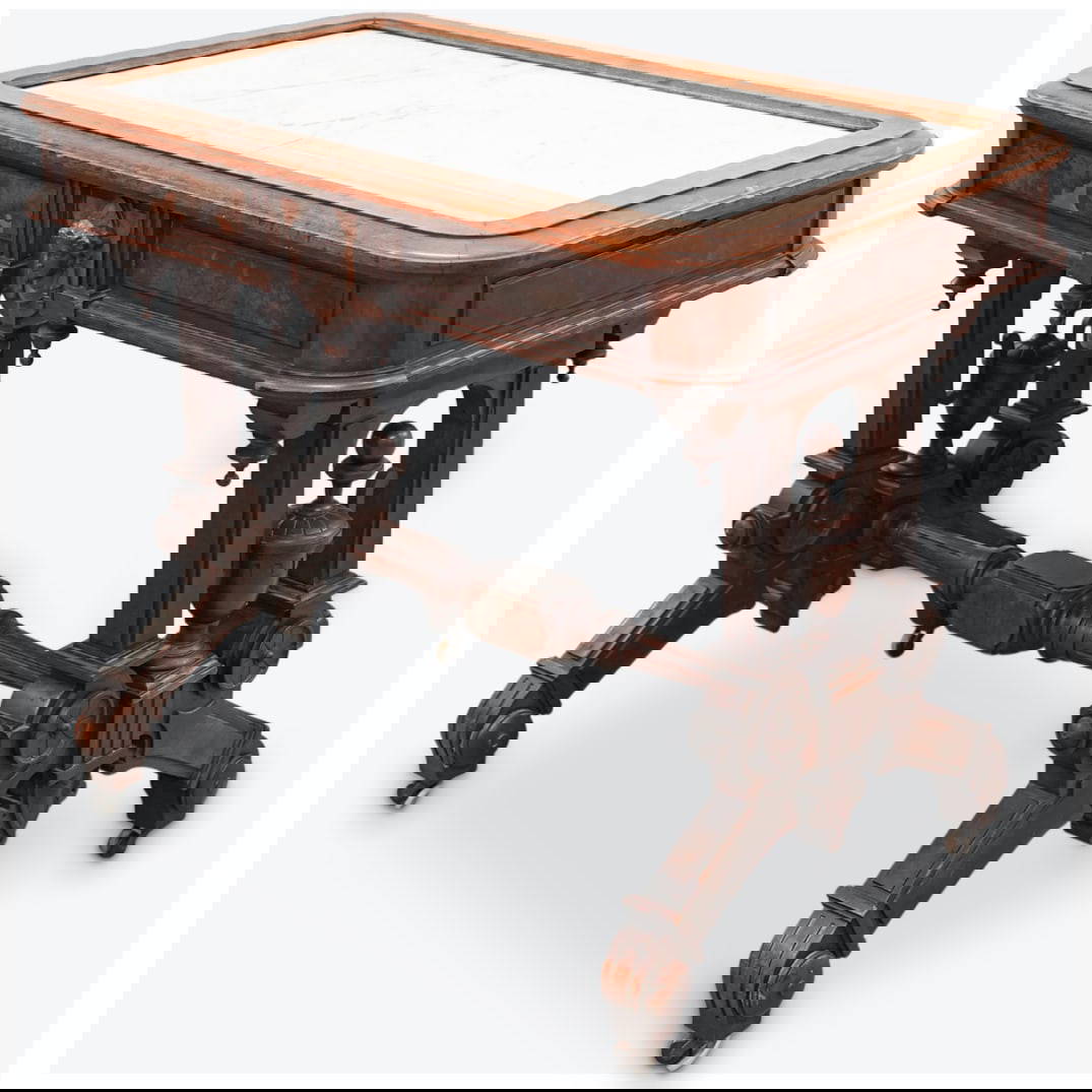 French Carved Wood And Marble Inset Table Auction