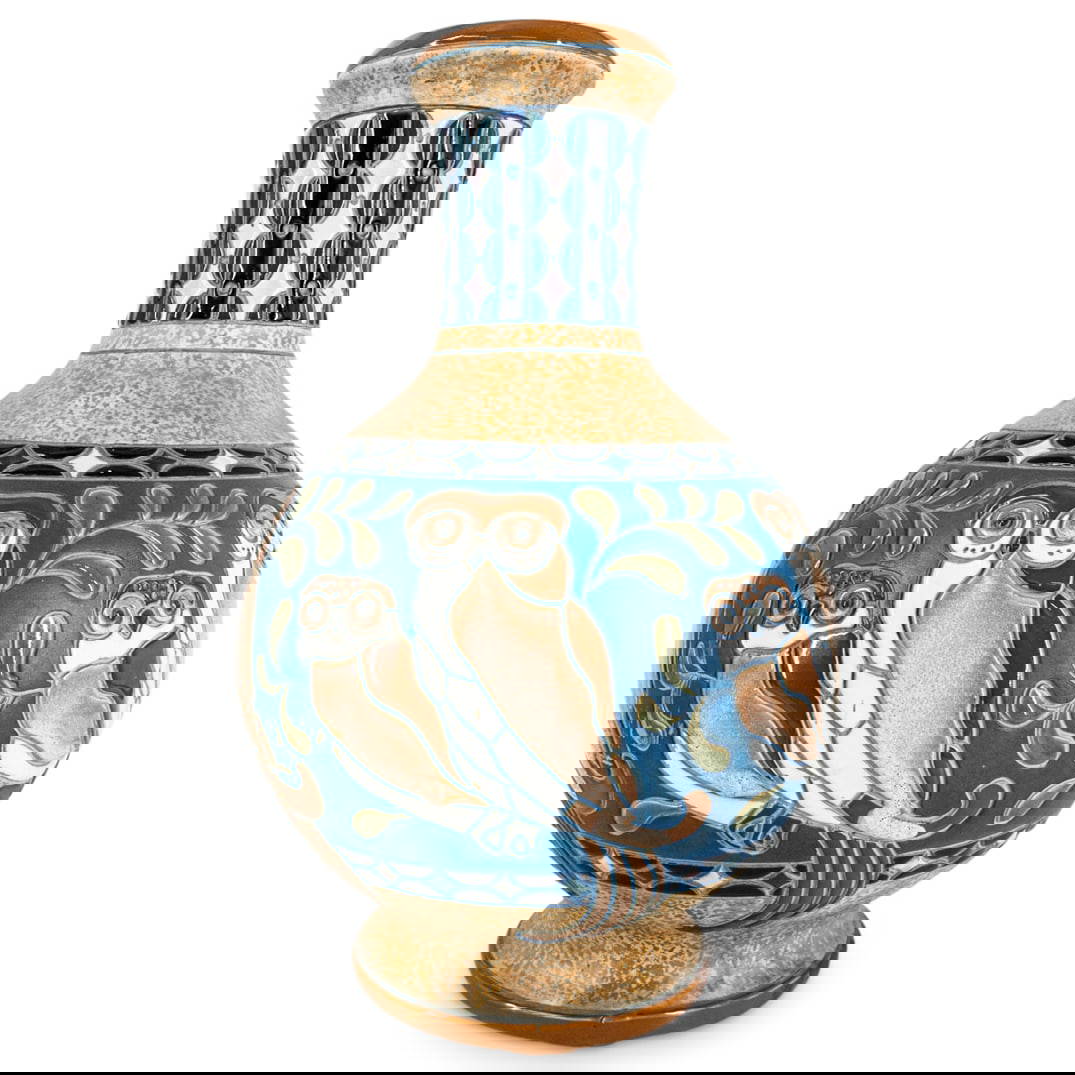 Studio Pottery Glazed Ceramic Owl Vase Auction