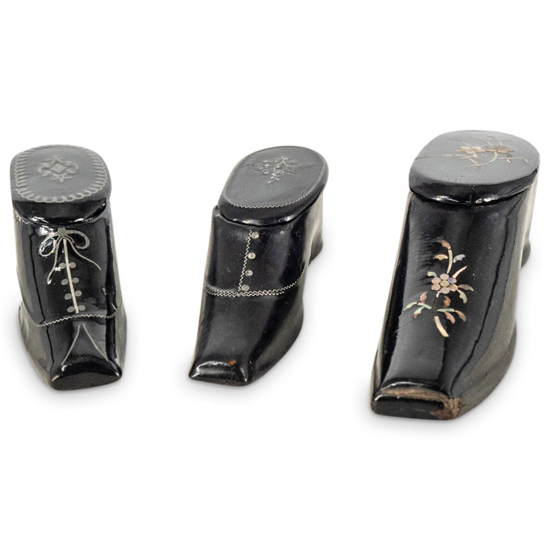 (3 Pc) 19th Cent. English Shoe Snuff Boxes Auction