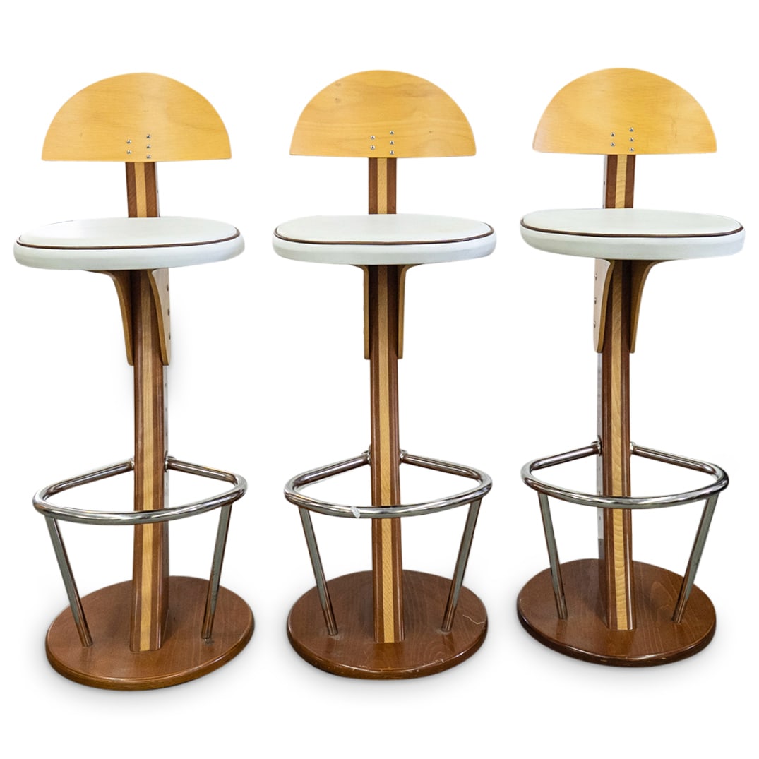 (3 Pc) Ex Christies Retro French Nautical Yacht Bar Stools Auction