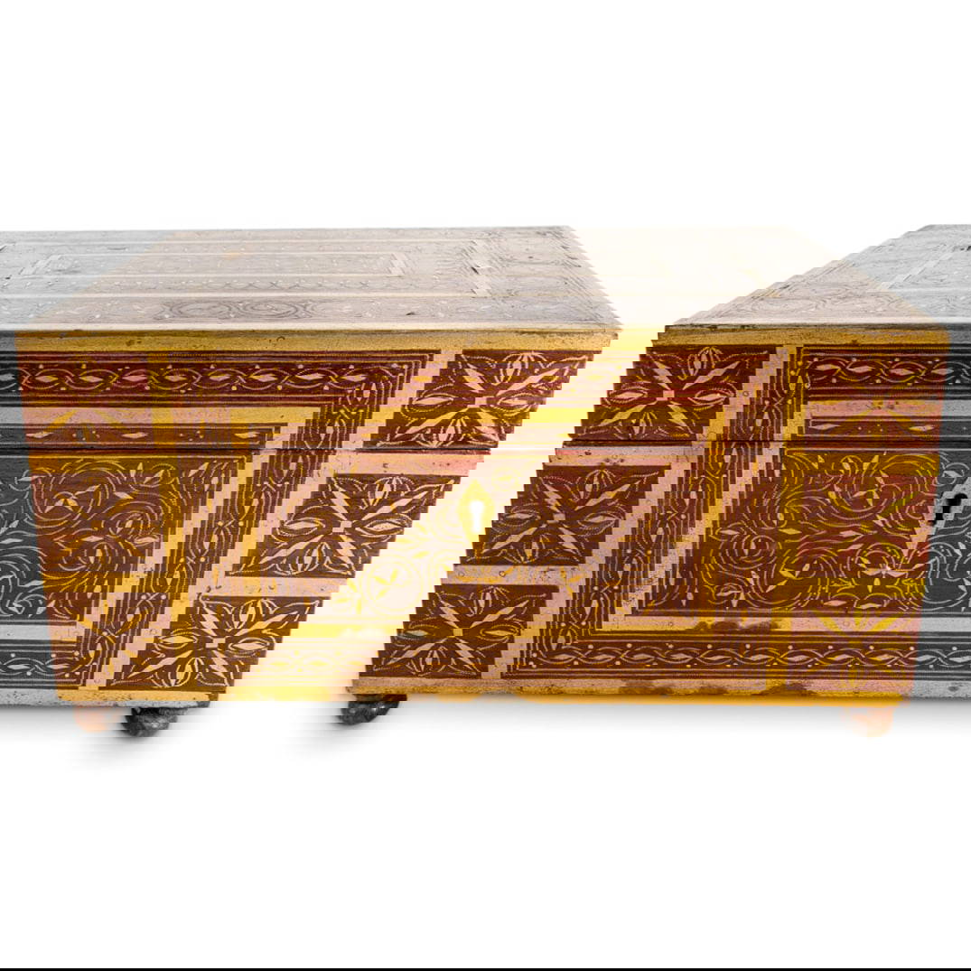 Antique French Orientalist Gilt Bronze Inlay Carved Wood Vanity Box Auction