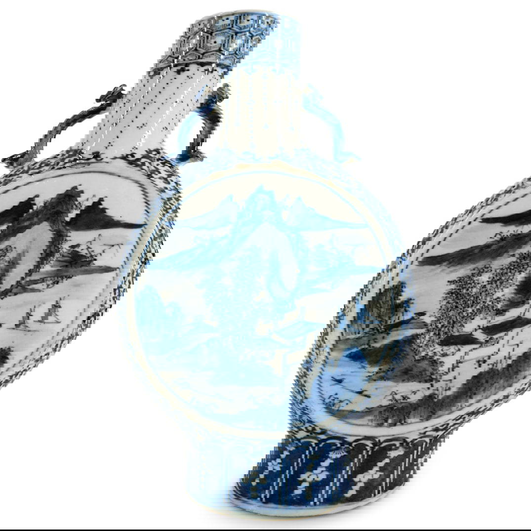 Antique Chinese Blue & White Porcelain Moon Flask Auction