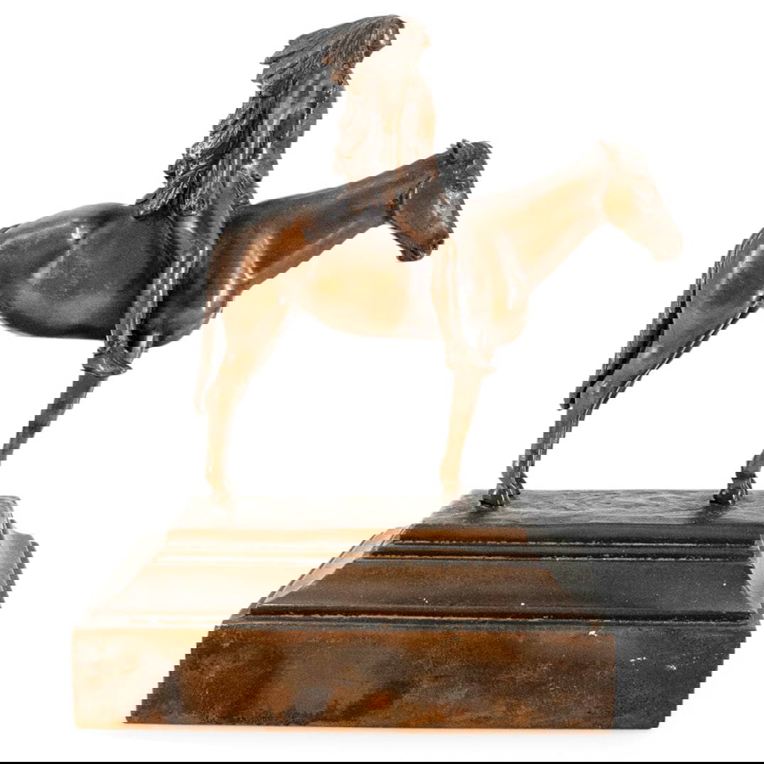 "american Indian On Horse" Figurative Bronze Sculpture On Plinth Auction