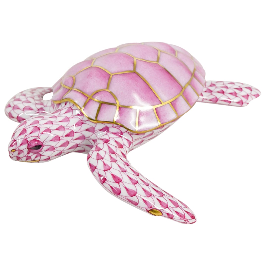 Herend Porcelain "loggerhead Turtle" Raspberry Fishnet Figurine Auction