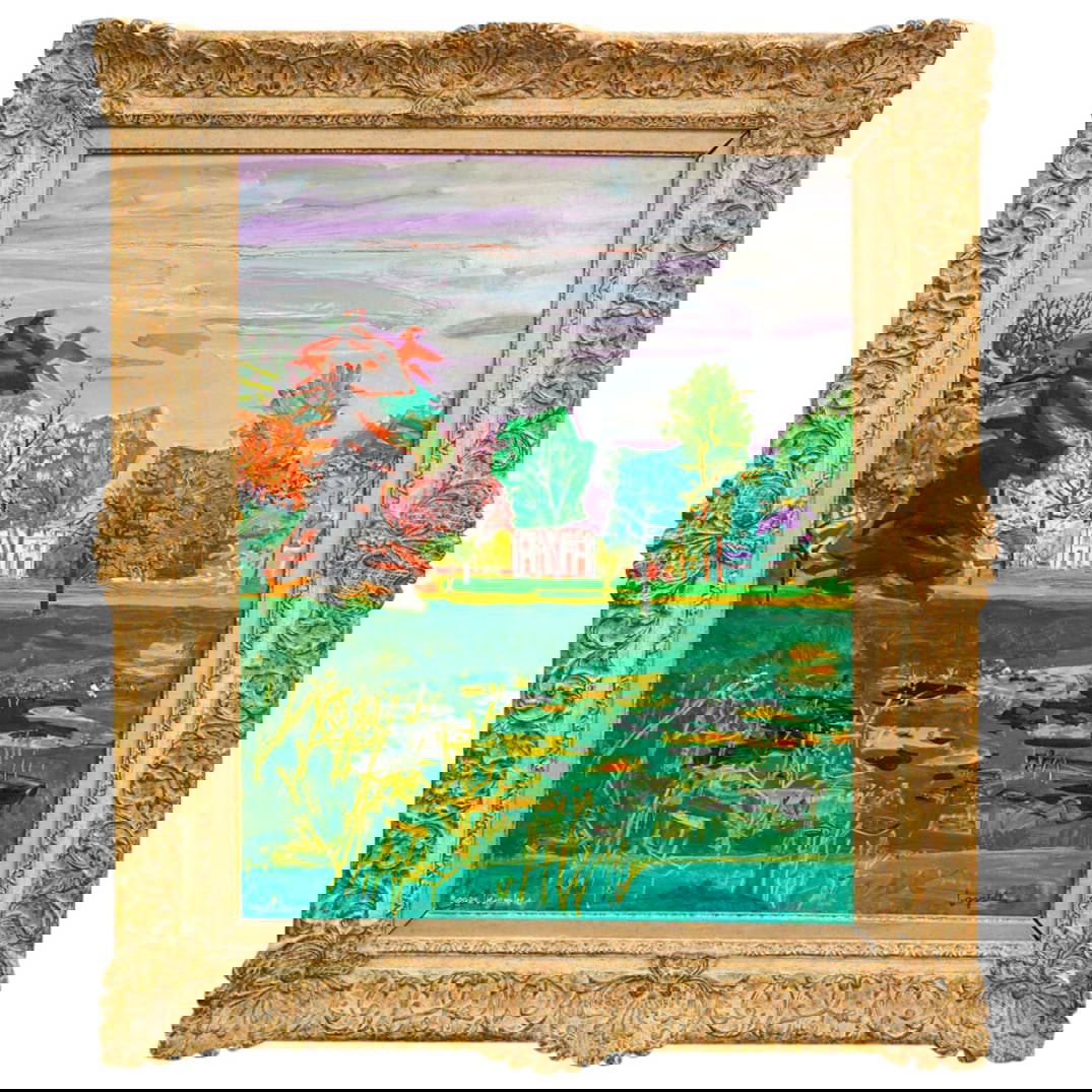 Roger Bezombes (french, 1913-1994) "bagatelle" Oil On Panel Auction