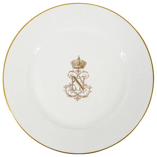 Sevres Napoleon Iii Service Des Bals Gold Monogram 9 3/8" Plate