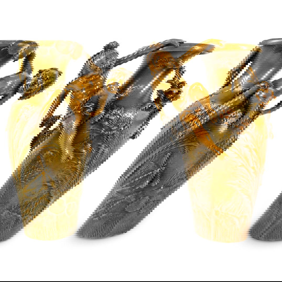 Pair Of After Auguste Moreau Art Nouveau Bronze Figural Vases Auction