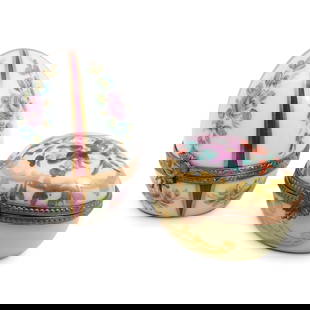 (2 Pc) Versace Designs Porcelain Egg Shaped Hinged Trinket Boxes