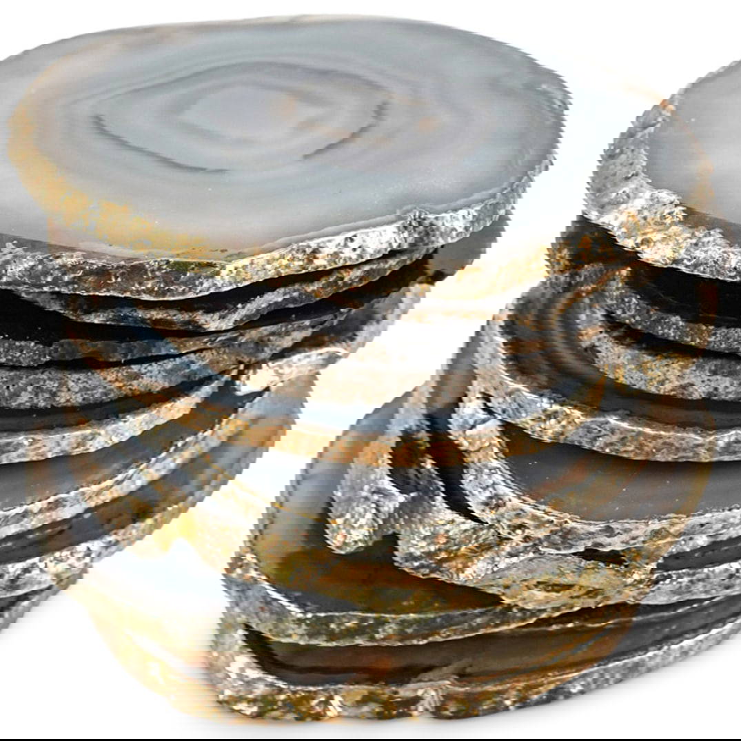 (12 Pc) Rough-cut Agate Geode Coasters By Anna New York Auction
