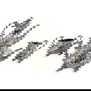 5 Pc. Poole Repousse Sterling Tea Set Auction