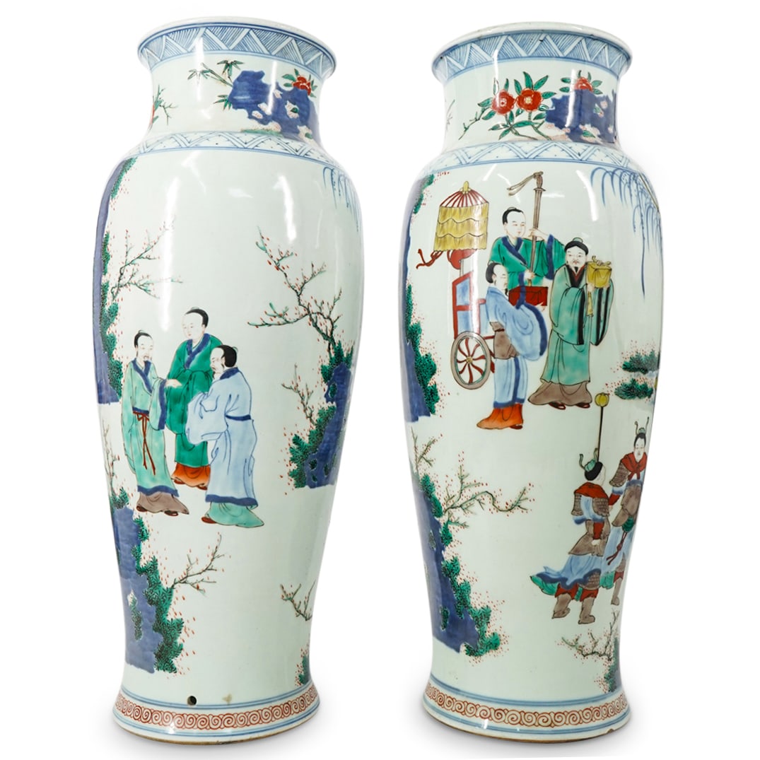 Pair Of Large Antique Chinese Wucai Porcelain Vases Auction