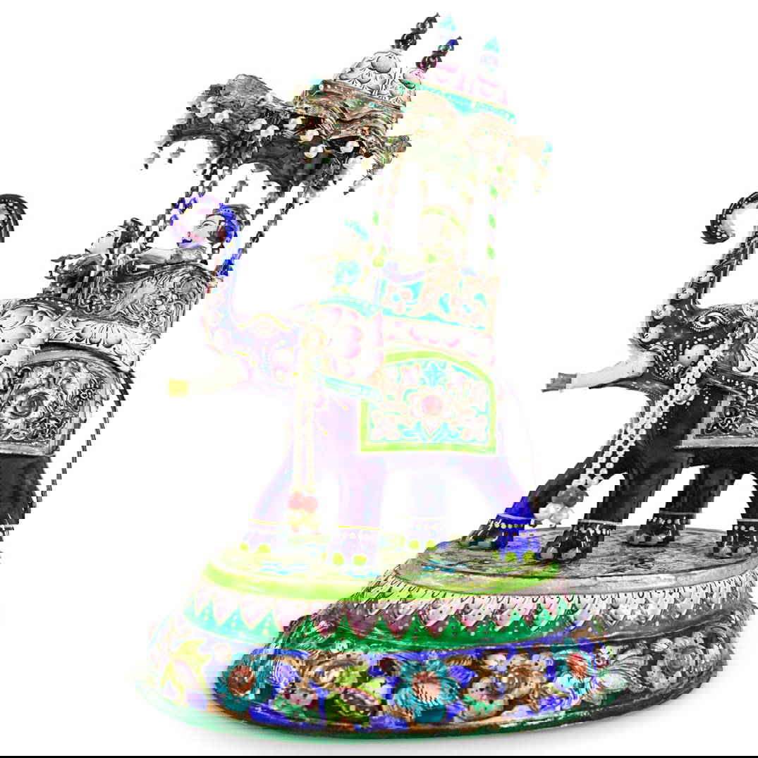 Chinese Enameled Silver Elephant Palanquin Sculpture Auction