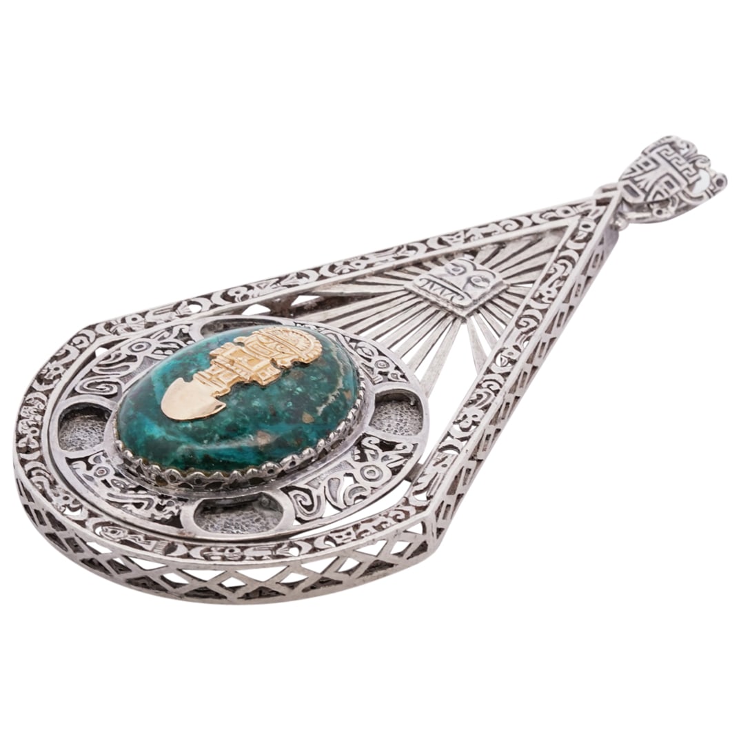 Large Sterling Silver, Gold, Azurite, Aztec Style Amulet Pendant Auction