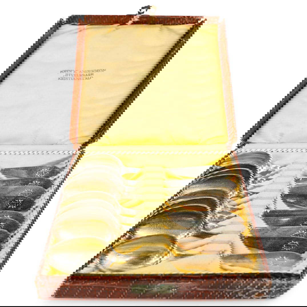 (9 Pc) Antique Swedish Sterling Silver Demitasse Coffee Spoons Set Auction