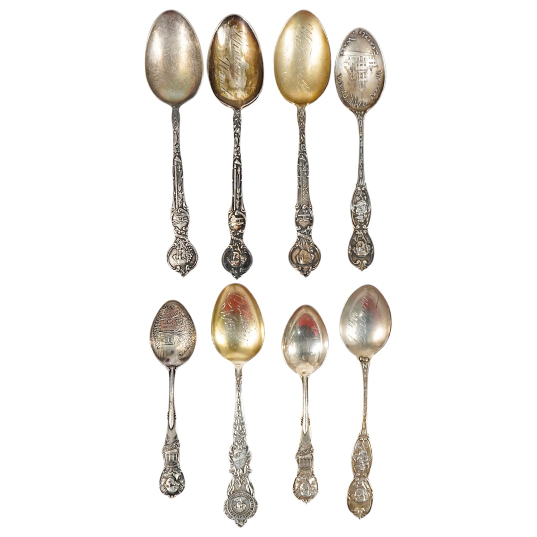 8 Pc Antique Sterling Silver George Washington Spoons Grouping Set