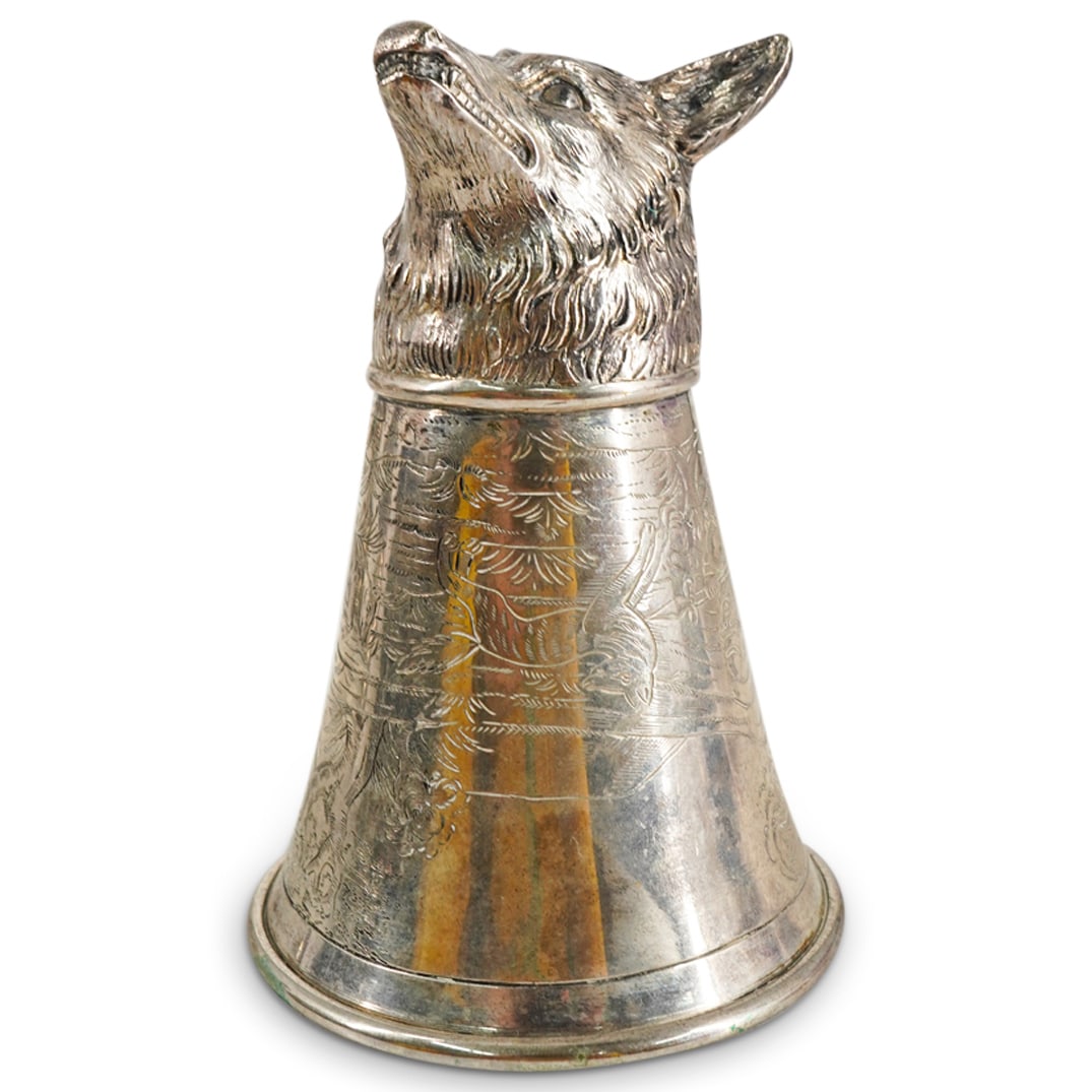 Antique German 800 Silver Wolf Head Stirrup Cup Auction