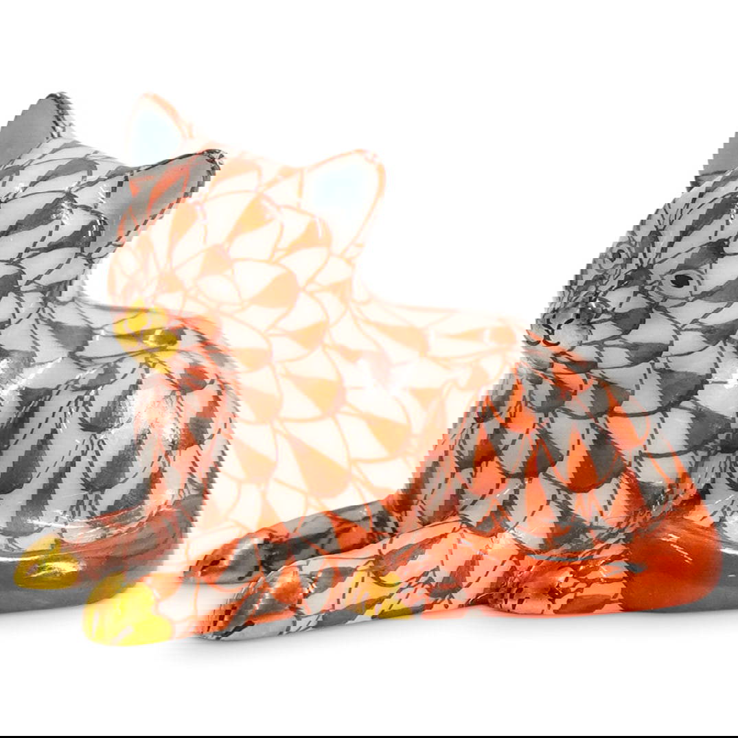 Herend Porcelain "miniature Kitten" Rust Fishnet Figurine Auction