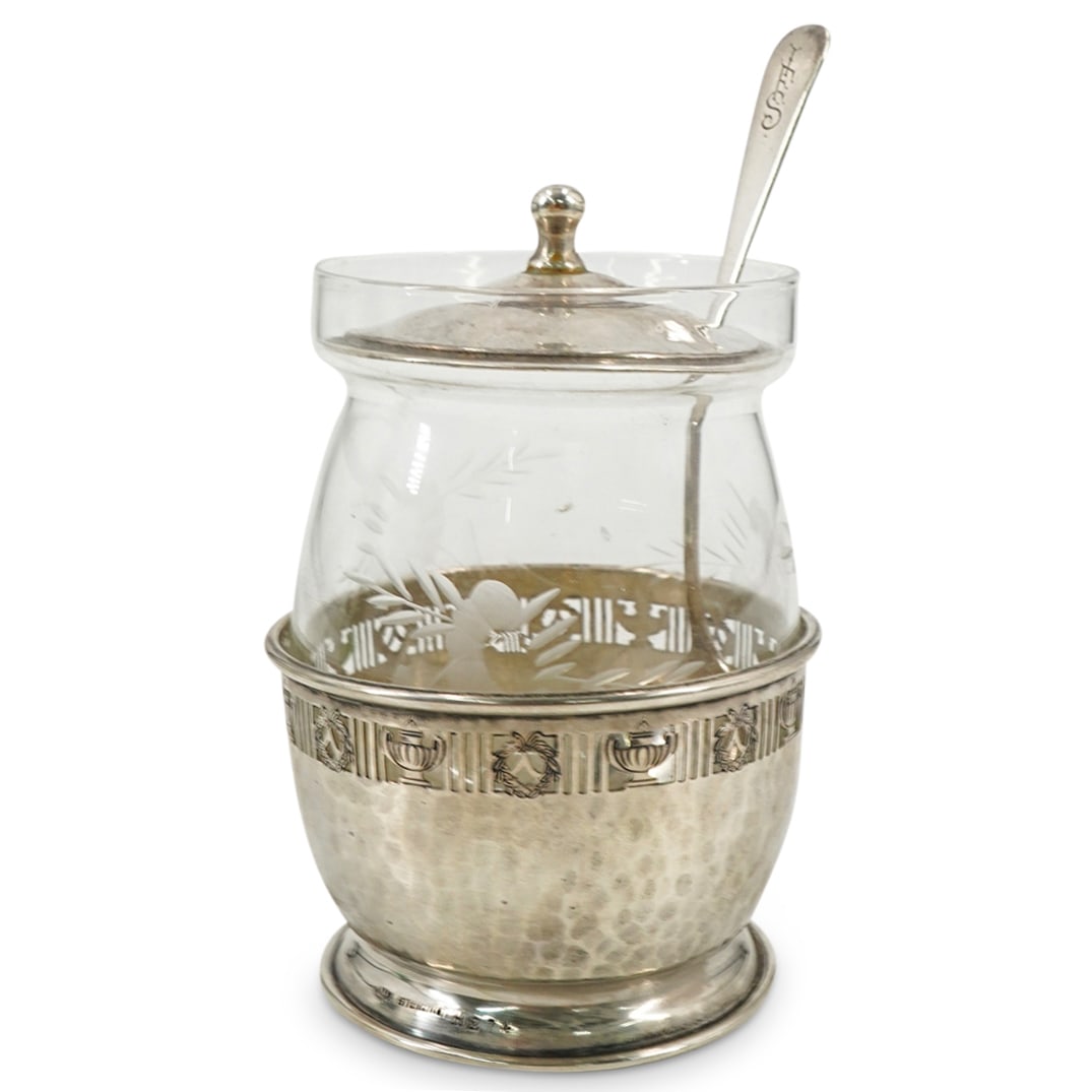 Antique 1910 Matthews Co. Sterling Silver & Glass Jam / Jelly Lidded ...