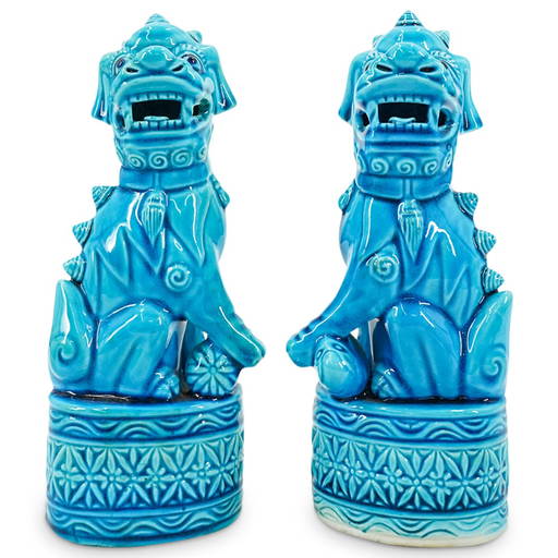 Pair Chinese Turquoise Glazed Porcelain Guardian Lions