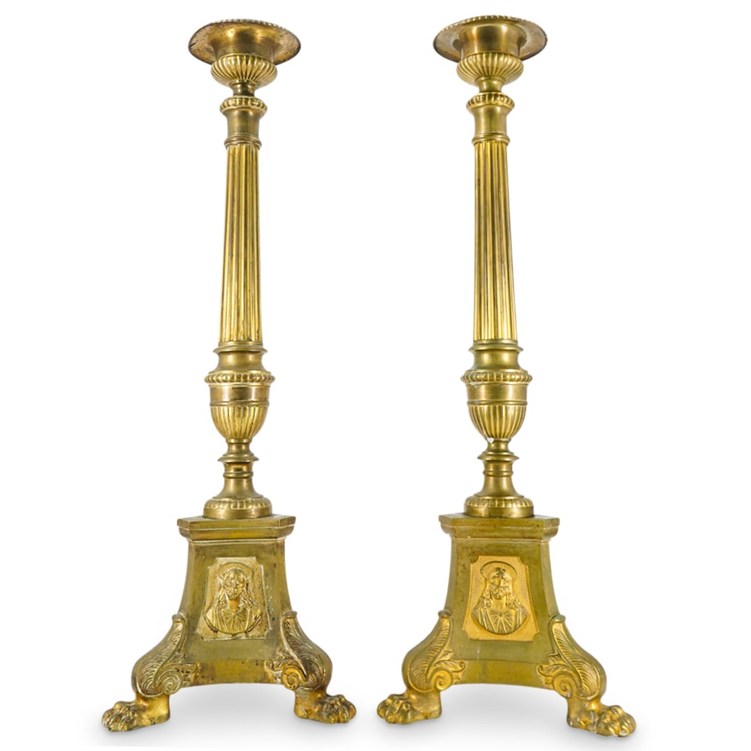Pair Antique European Spanish Colonial Style Bronze Altar Candlesticks ...