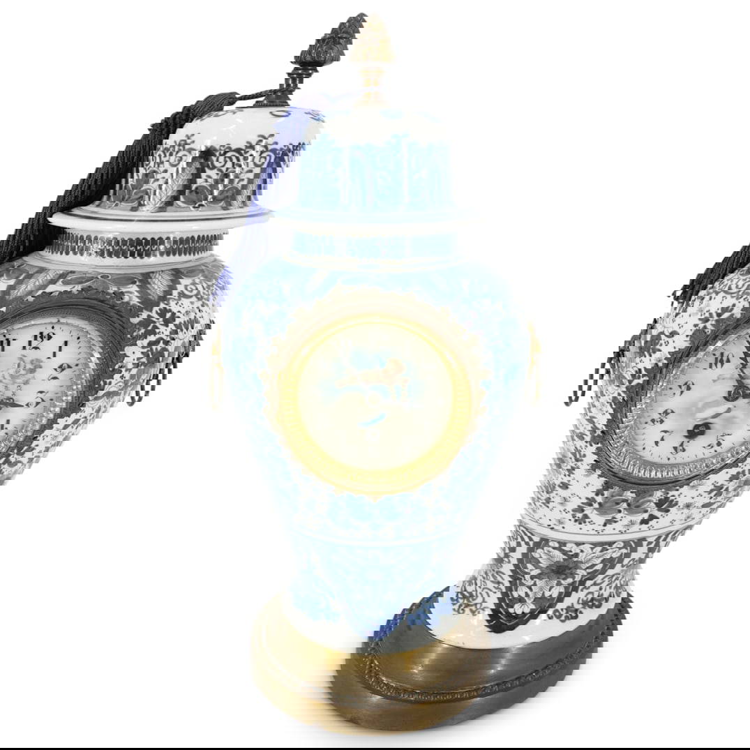 Antique Blue Delft Blue And White Porcelain And Bronze Clock Auction